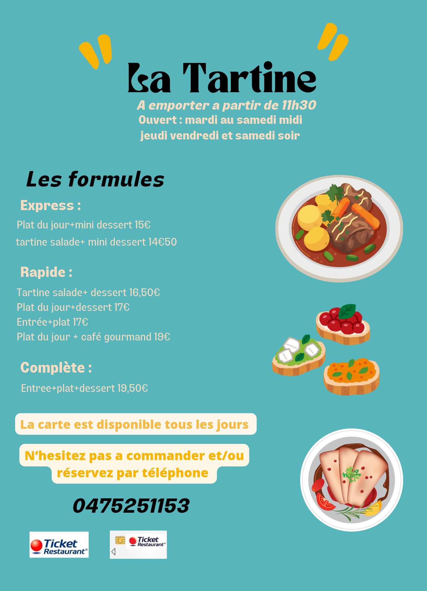 Formule déjeuner – Restaurant La Tartine